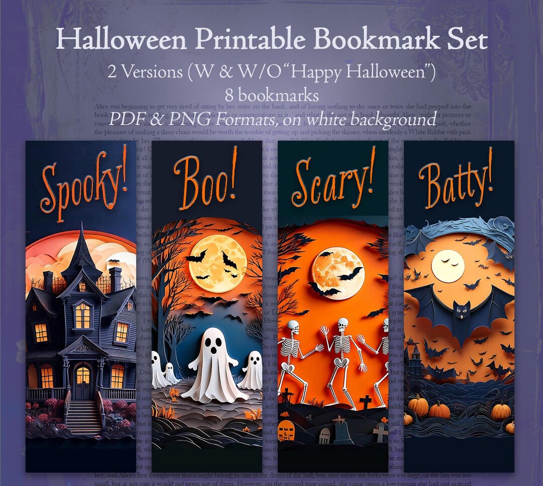 Printable Kids Halloween Bookmark Set Skeletons Bats Ghosts DIY Craft ...