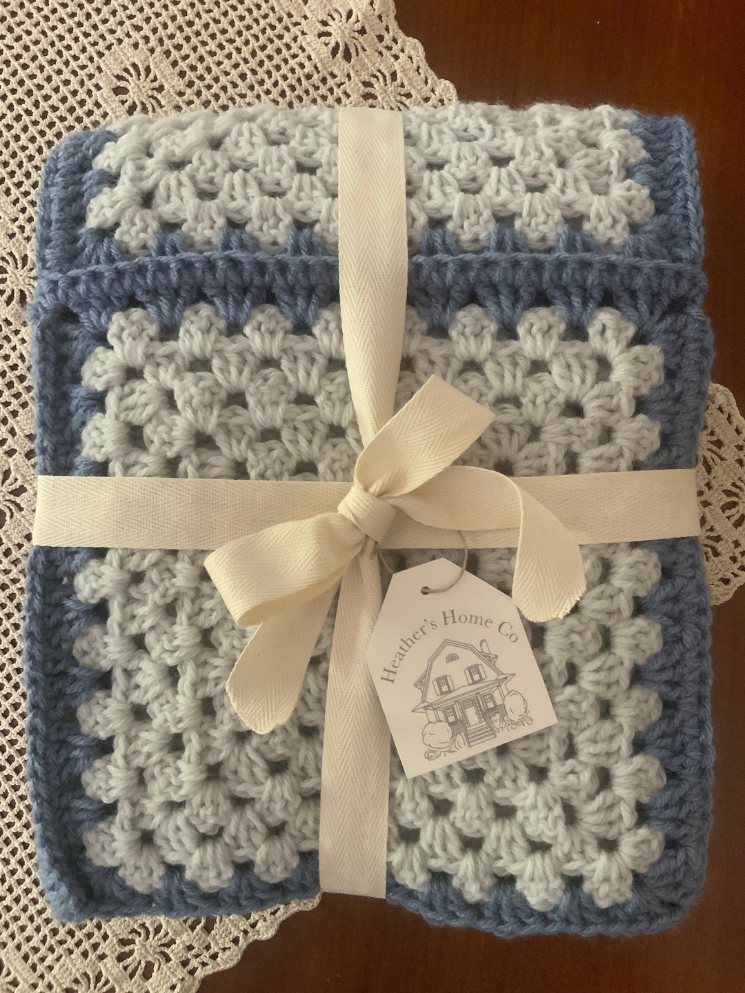 Cozy Gray and Blue Crochet Baby Blanket - Boy Afghan - Gray Baby Afghan ...