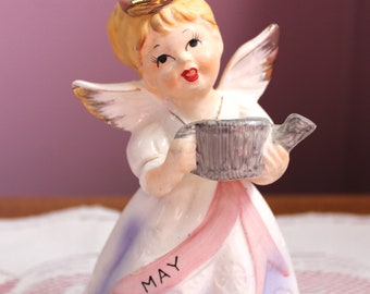 Napco 1300 Boy May Angel With Floral Basket Figurine, Vintage Napco Boy ...