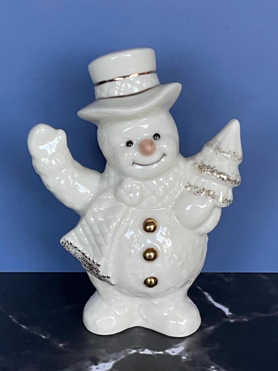 Adorable Lenox Porcelain Snowman With Gold Accents Holding a Christmas ...