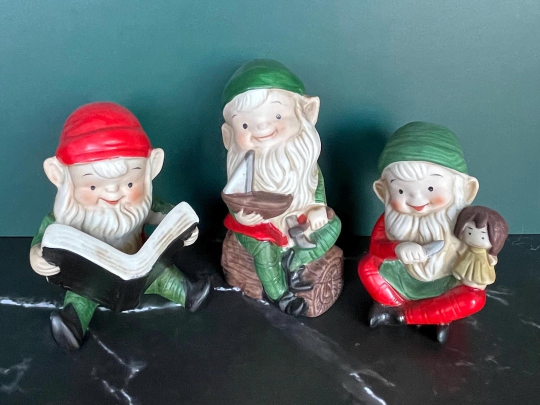 Set of 3 Porcelain Elf Figurines – Santa’s Christmas Helpers - Homco ...