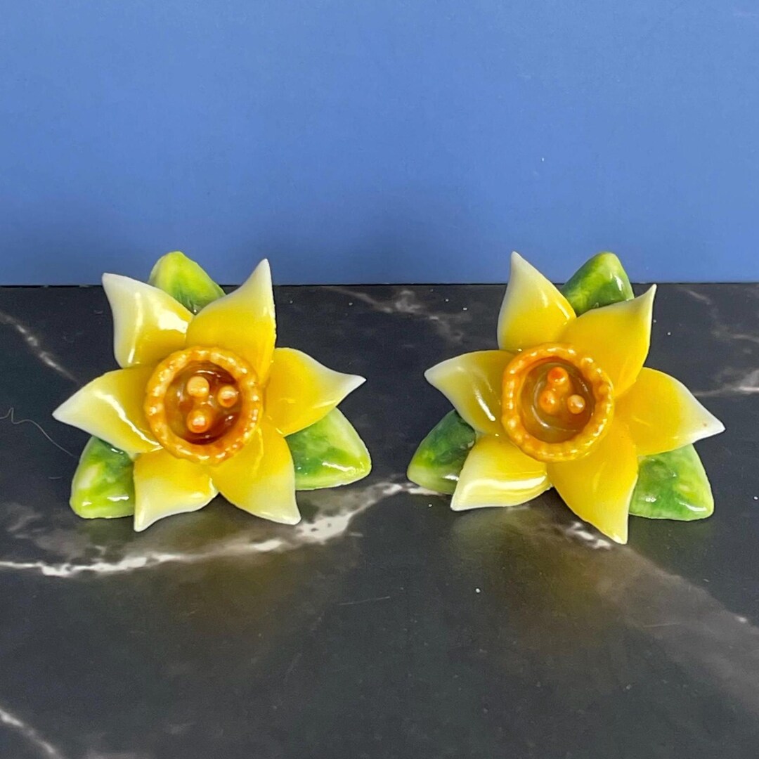 Porcelain Daffodil Pair – Miniature Handcrafted Flowers, Mint Condition ...