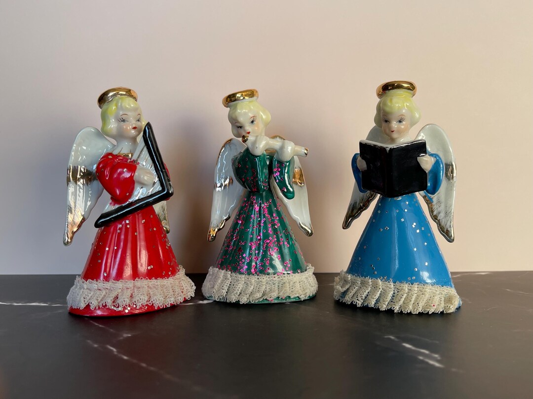 Very Unique Trio of Mid-century Glitter Angels Singing in the Choir ...