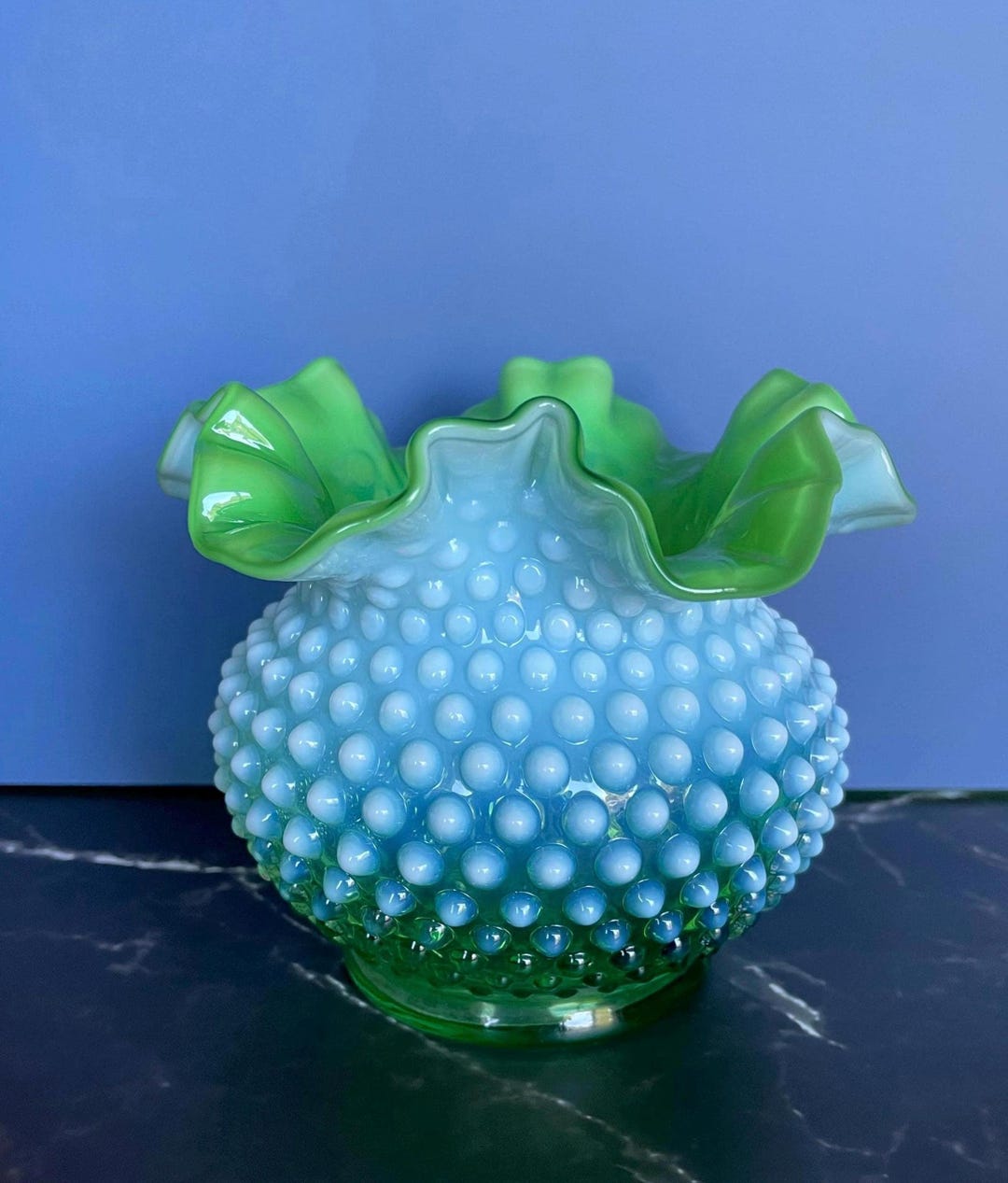 Fenton Lime Green Opalescent Hobnail Ruffled Vase - Etsy