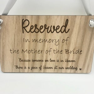 Wedding Memorial Reserved Sign. Mother of the Bride, Father of the ...