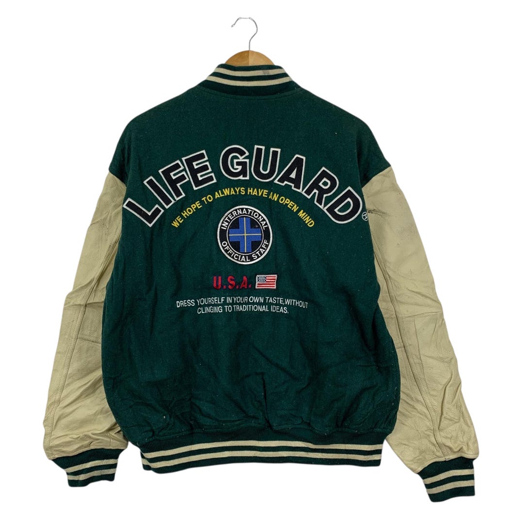 Vintage LIFEGUARD USA Cowhide Varsity Leather Bomber Jacket - Etsy