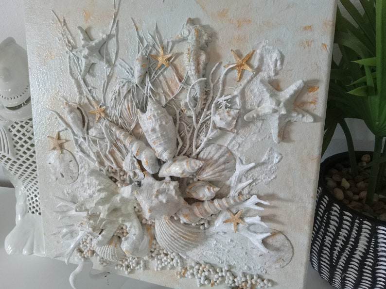 Modern Unique Seashell Coastal Art Wall Hanging, Handmade 12X 12 Beach ...