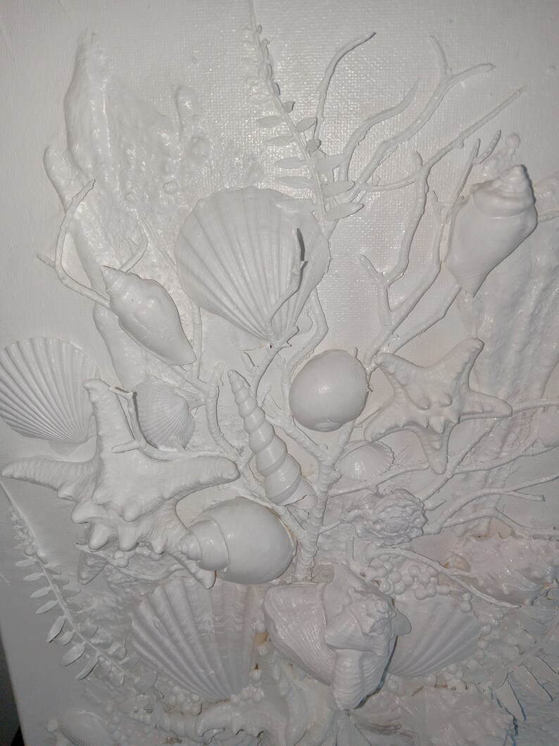 Seashell Wall Hanging, White 11x14 Unique Seashell Art, Modern Shell ...