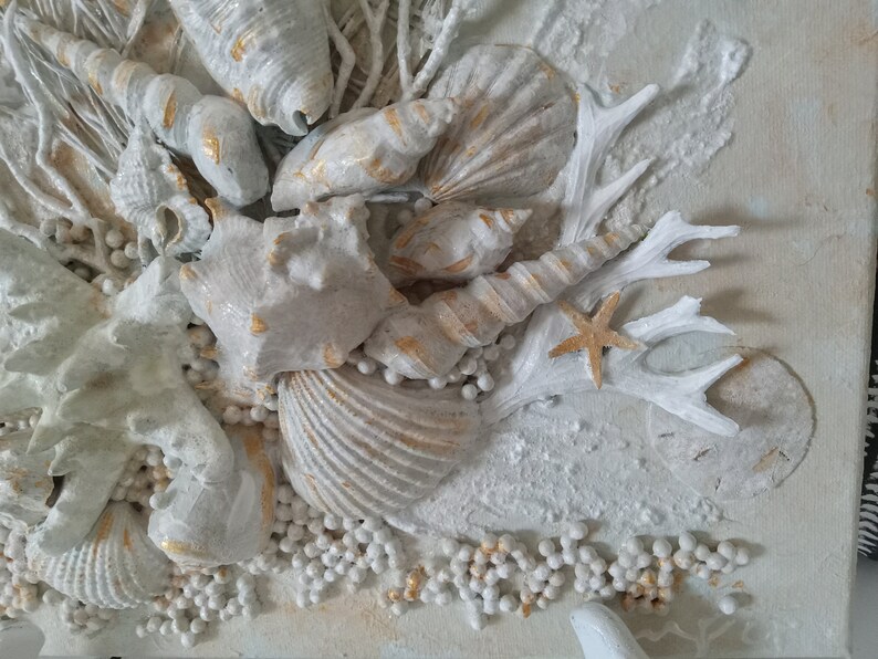 Modern Unique Seashell Coastal Art Wall Hanging, Handmade 12X 12 Beach ...