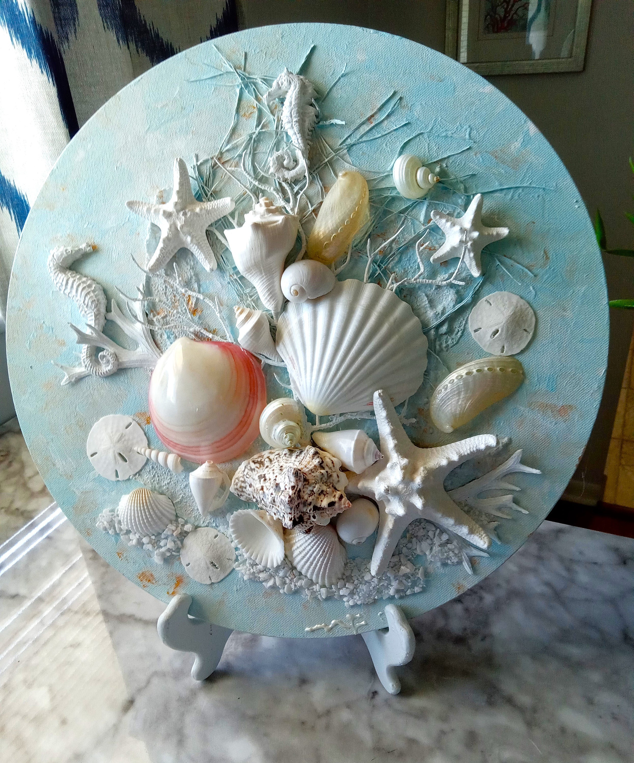 Modern Seashell Art, Coastal Wall Hanging, Unique 16 Round Canvas ...