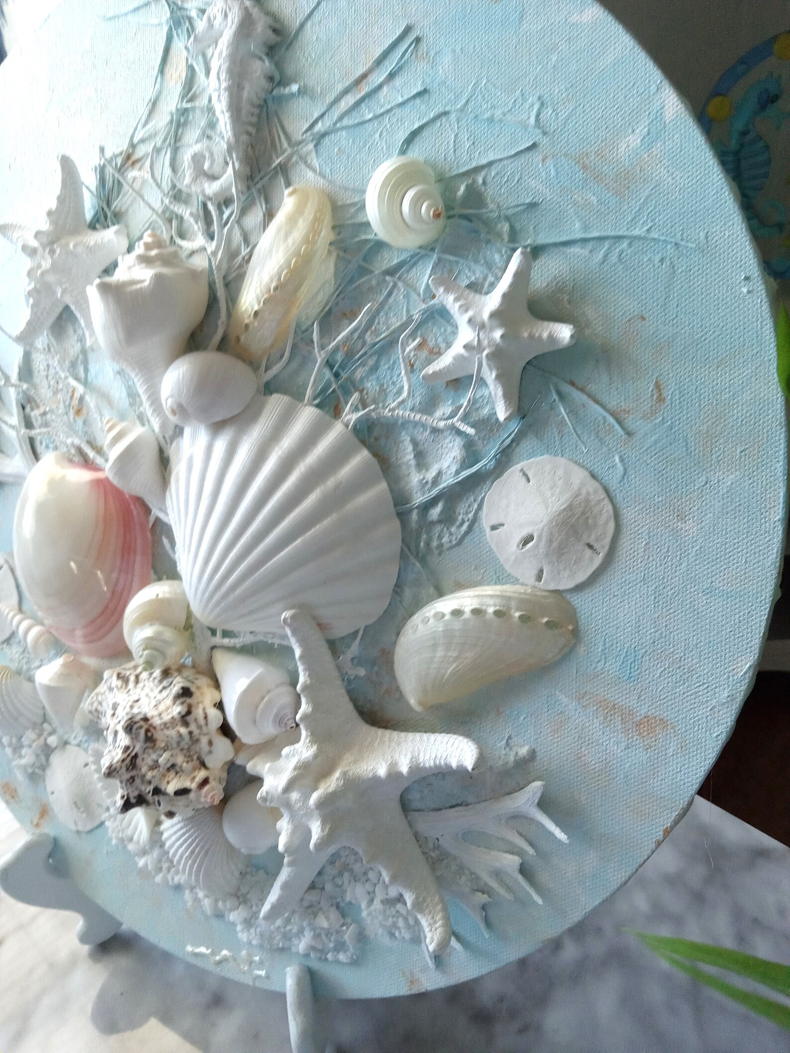 Modern Seashell Art, Coastal Wall Hanging, Unique 16 Round Canvas ...