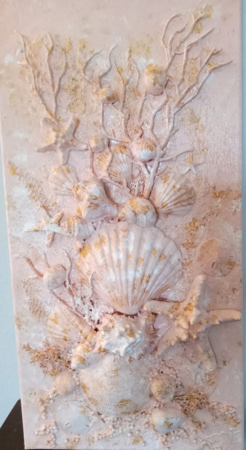 Modern Seashell Wall Hanging, Trendy 10x20 Seashell Art, Handmade Beach ...