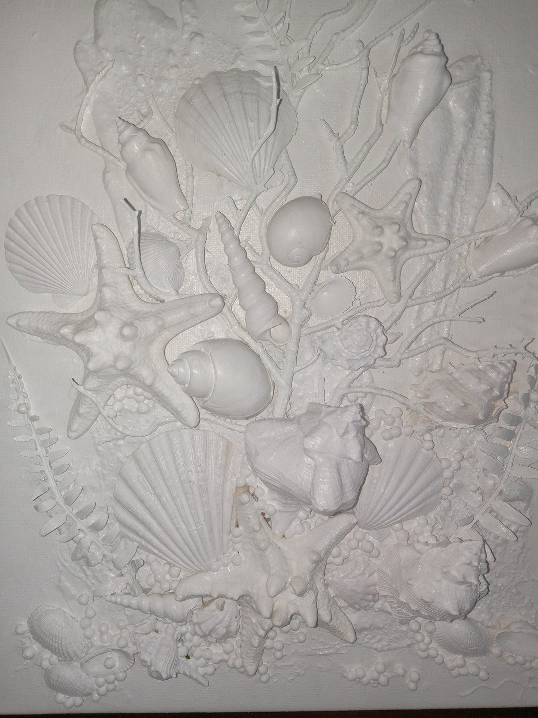 Seashell Wall Hanging, White 11x14 Unique Seashell Art, Modern Shell ...