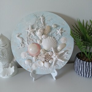 Modern Seashell Art, Coastal Wall Hanging, Unique 16 Round Canvas ...