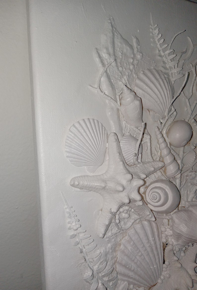 Seashell Wall Hanging, White 11x14 Unique Seashell Art, Modern Shell ...
