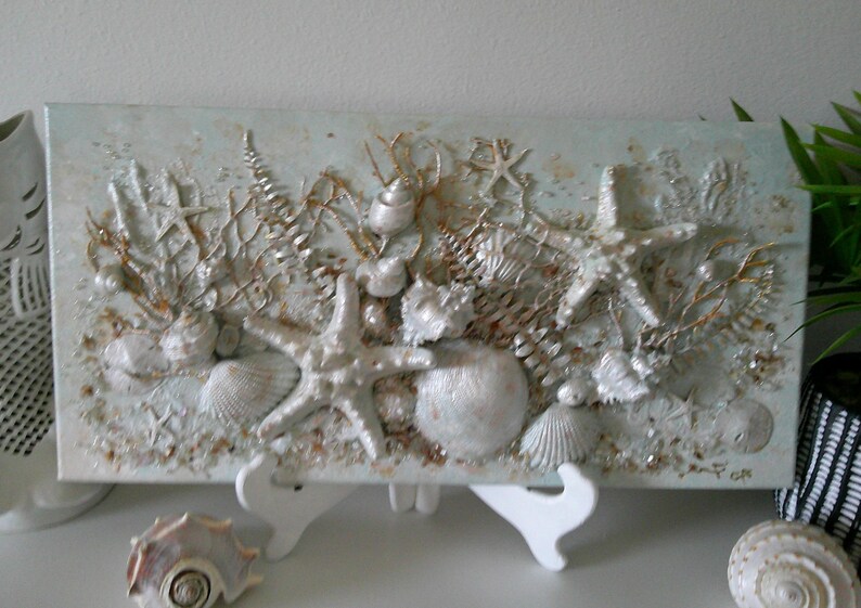 Modern Seashell 20”x10” Coastal Art, Beach Art, Unique Original Organic ...