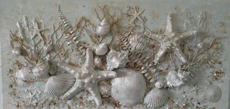 Modern Seashell 20”x10” Coastal Art, Beach Art, Unique Original Organic ...
