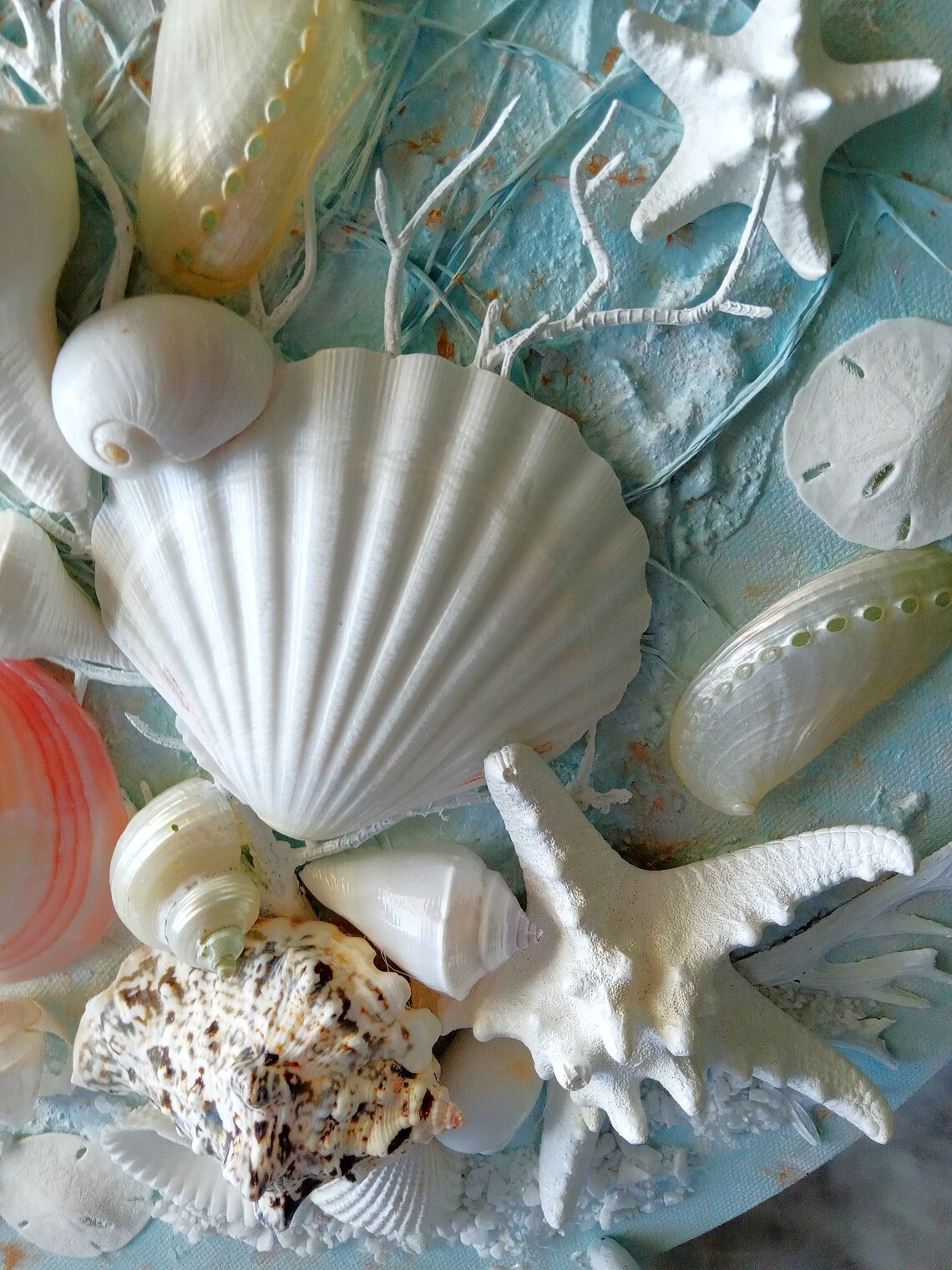 Modern Seashell Art, Coastal Wall Hanging, Unique 16 Round Canvas ...