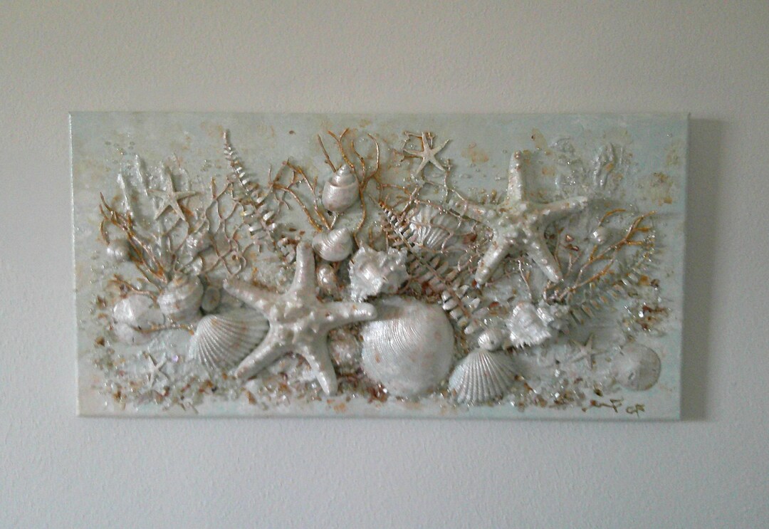 Modern Seashell 20”x10” Coastal Art, Beach Art, Unique Original Organic ...