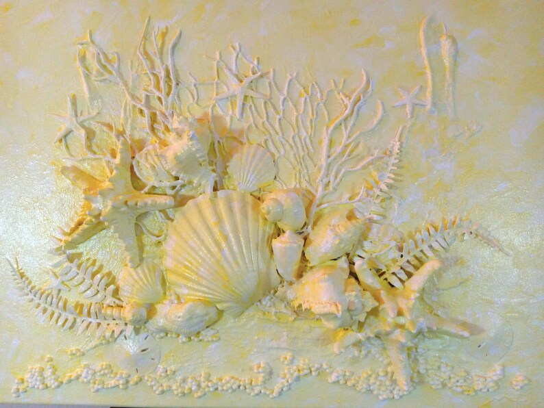 Modern Seashell Art, Coastal Wall Hanging, Handmade 20X 16 Beach Art - Etsy