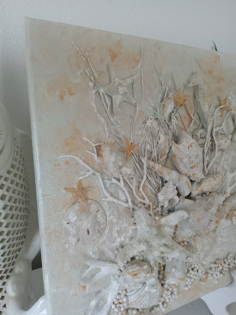 Modern Unique Seashell Coastal Art Wall Hanging, Handmade 12X 12 Beach ...