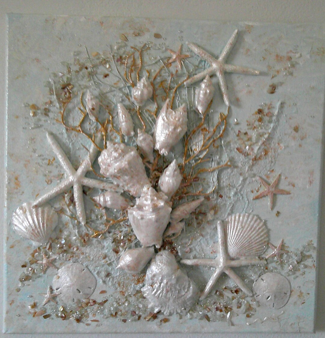 COASTAL ART UNIQUE Beach Decor Seashell Art, Beach Art, Original ...