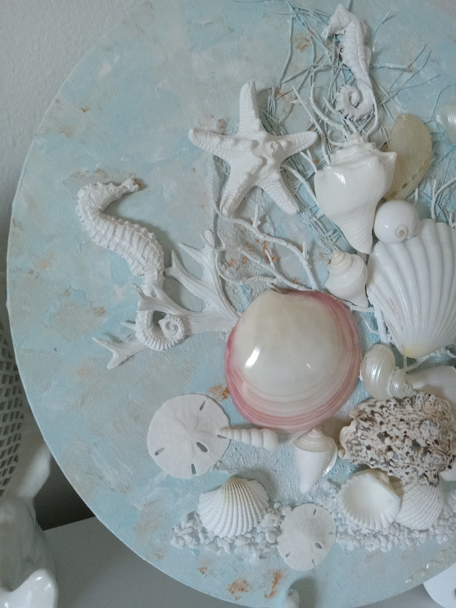 Modern Seashell Art, Coastal Wall Hanging, Unique 16 Round Canvas ...