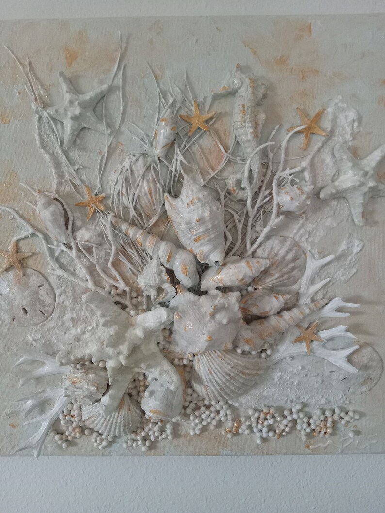 Modern Unique Seashell Coastal Art Wall Hanging, Handmade 12X 12 Beach ...