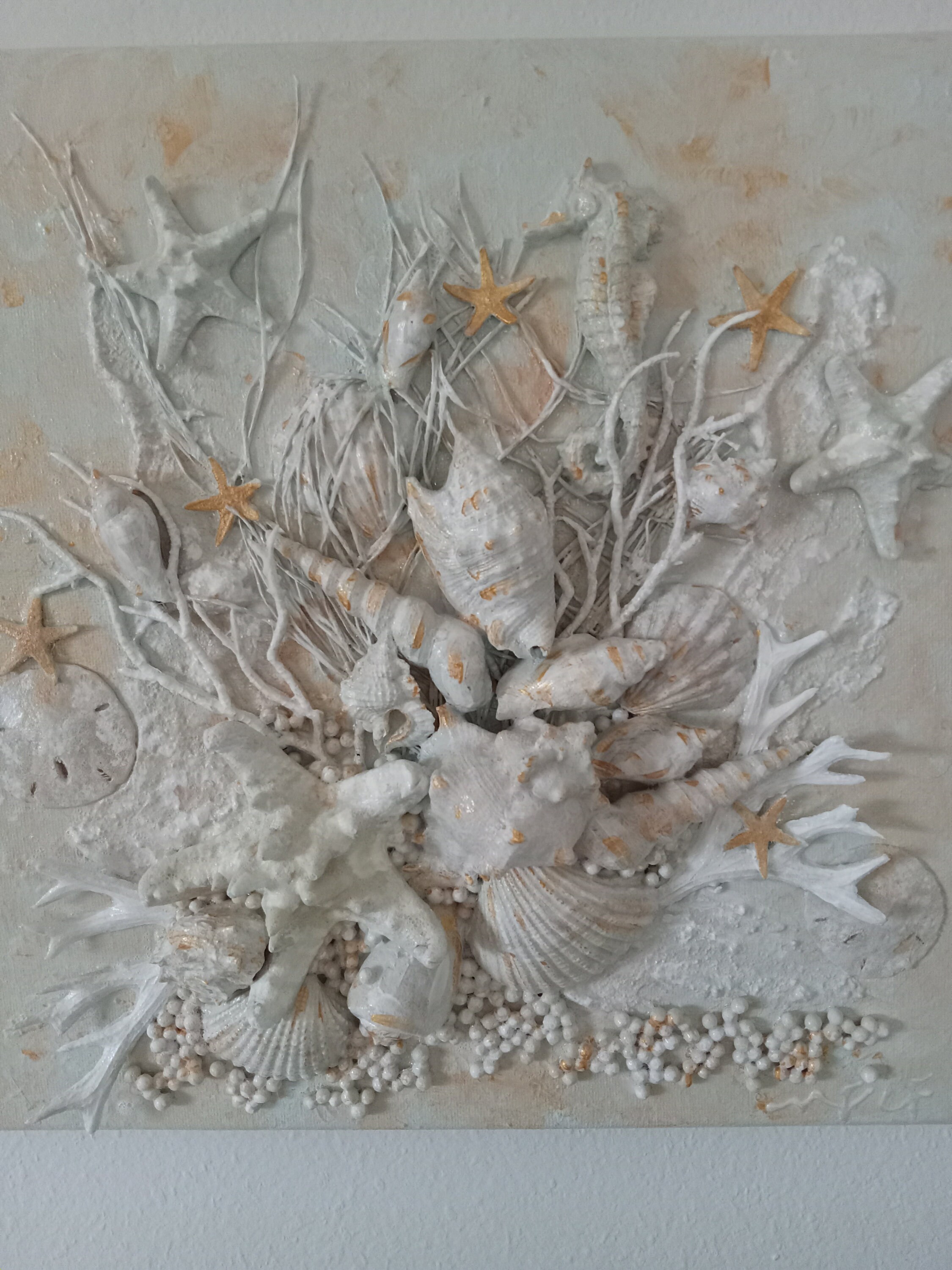 Modern Unique Seashell Coastal Art Wall Hanging, Handmade 12X 12 Beach ...