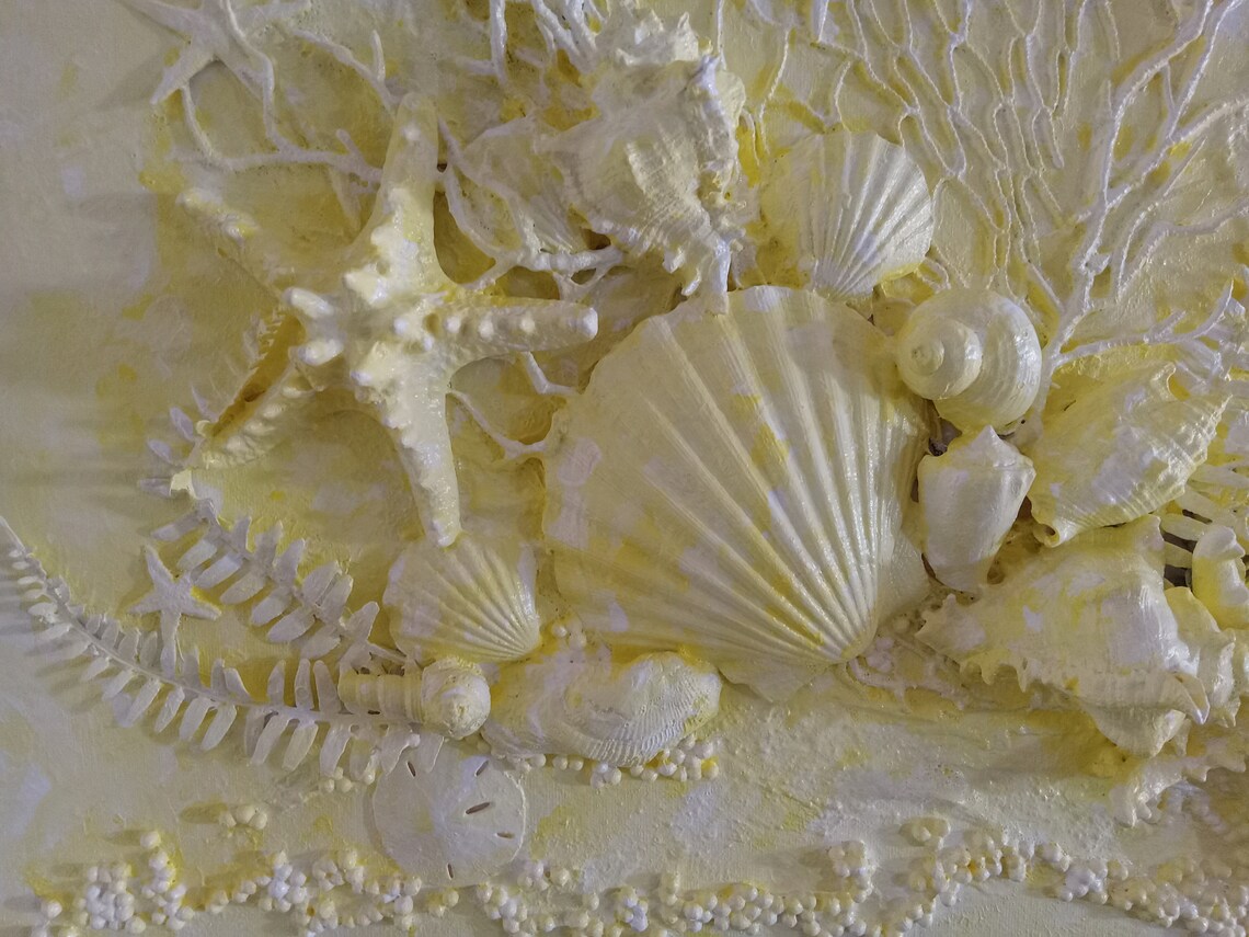 Modern Seashell Art, Coastal Wall Hanging, Handmade 20X 16 Beach Art - Etsy