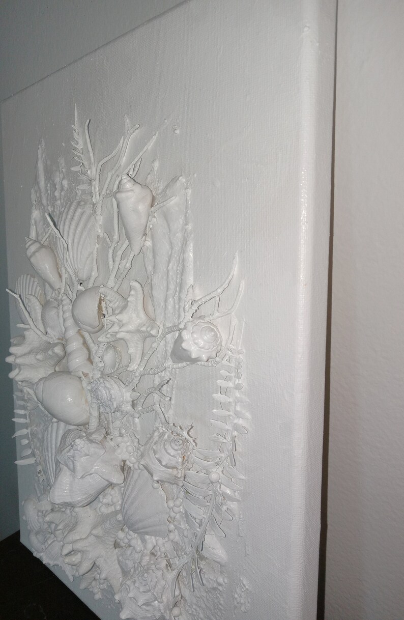 Seashell Wall Hanging, White 11x14 Unique Seashell Art, Modern Shell ...