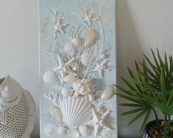 Modern Seashell Coastal Art Wall Hanging, Handmade 10”X 20” Unique ...