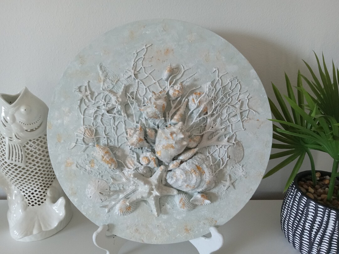 Modern Seashell Art, Coastal Wall Hanging, Handmade Unique 16 ROUND ...