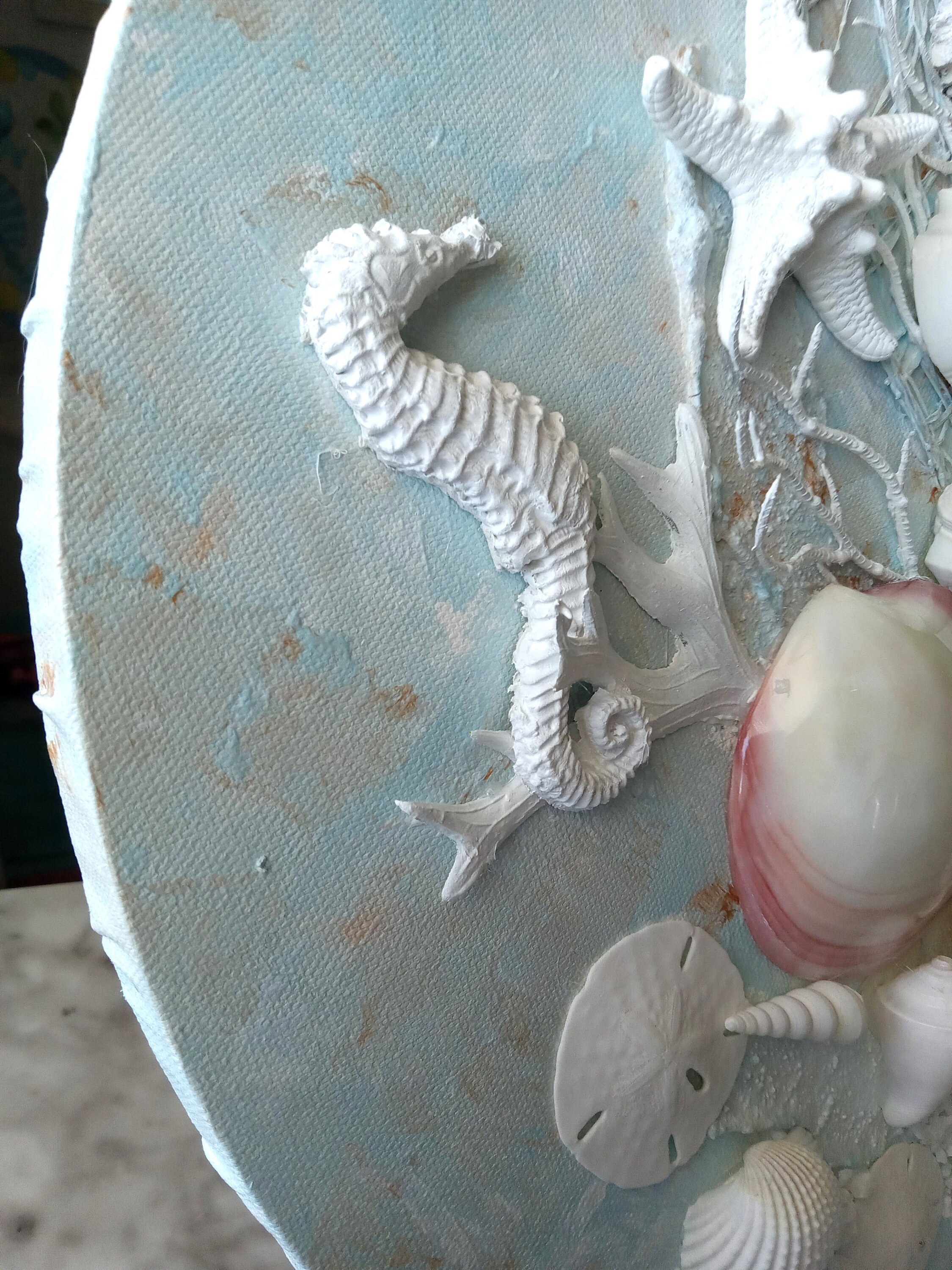 Modern Seashell Art, Coastal Wall Hanging, Unique 16 Round Canvas ...