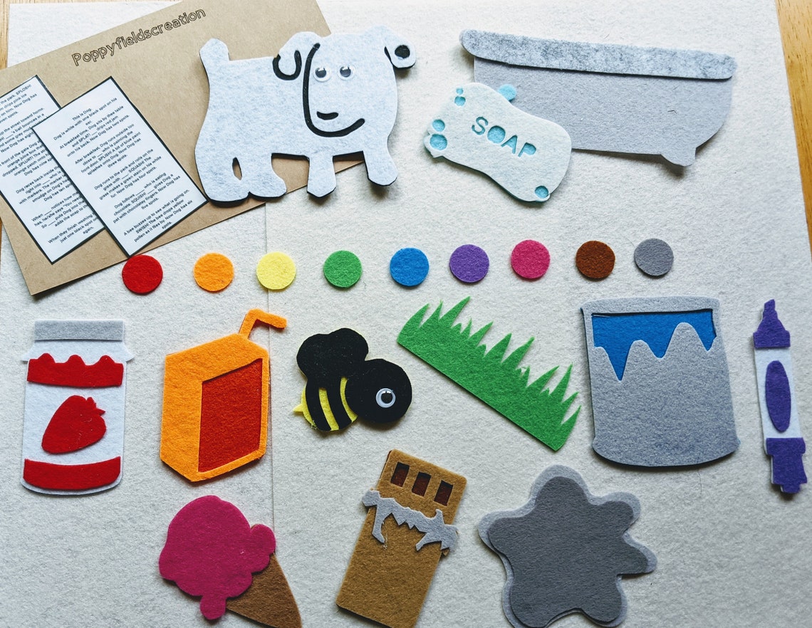 Dogs Colorful Day felt Set 21 piece set. Story card included. | Etsy