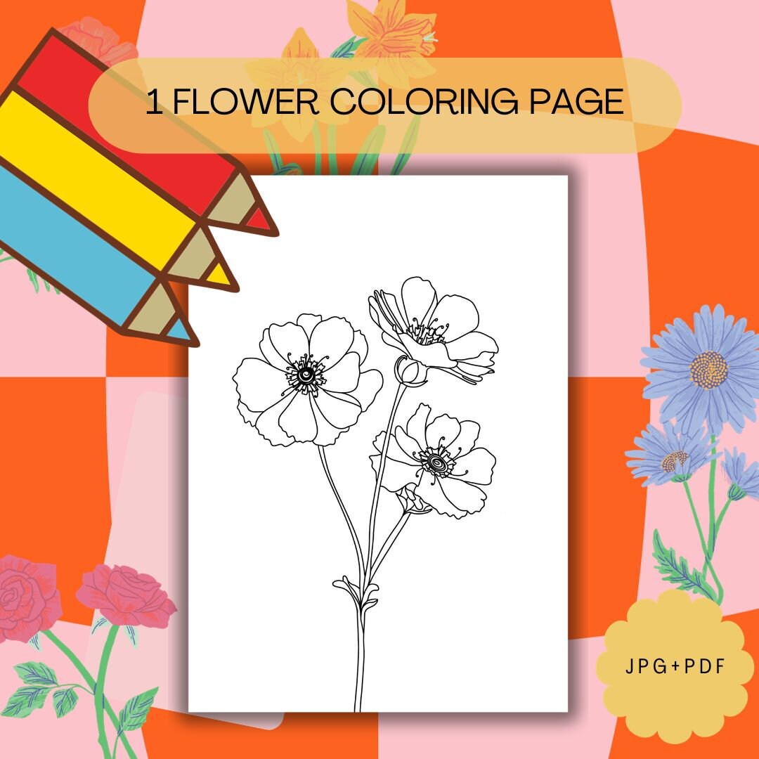1 Flower Coloring Page - Etsy