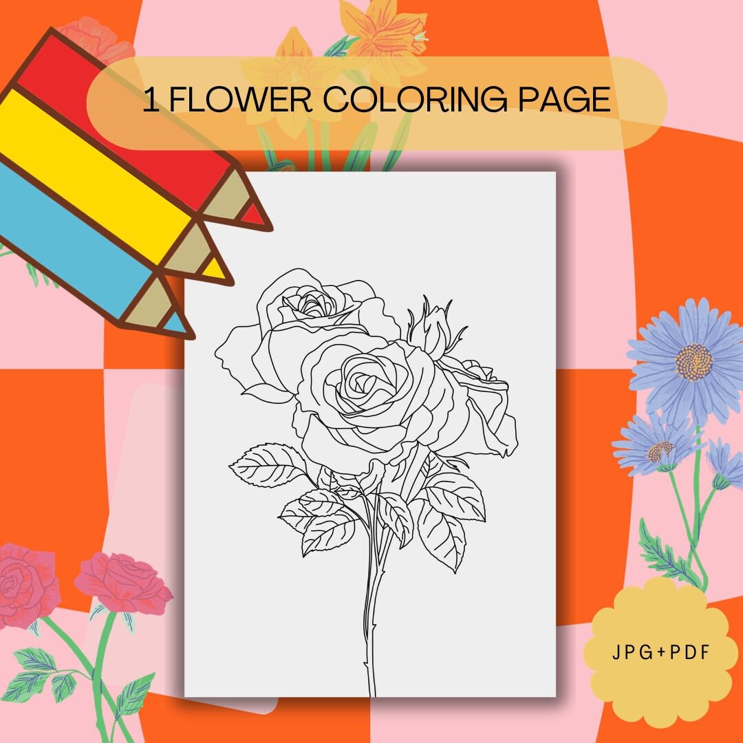 1 Flower Coloring Page - Etsy