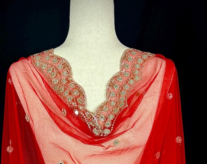 Red Maroon Net Dupatta With Golden Beaded Border | Indian Dupatta ...