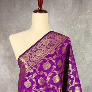 Purple Color Banarasi Floral Soft Silk Dupatta With Muted Gold Zari ...