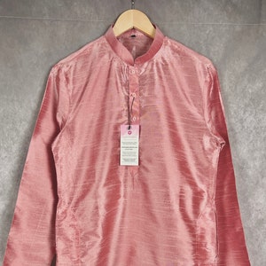 Onion Pink Color Raw Silk Indian Men Short Kurta Mens Ethnic Wear ...