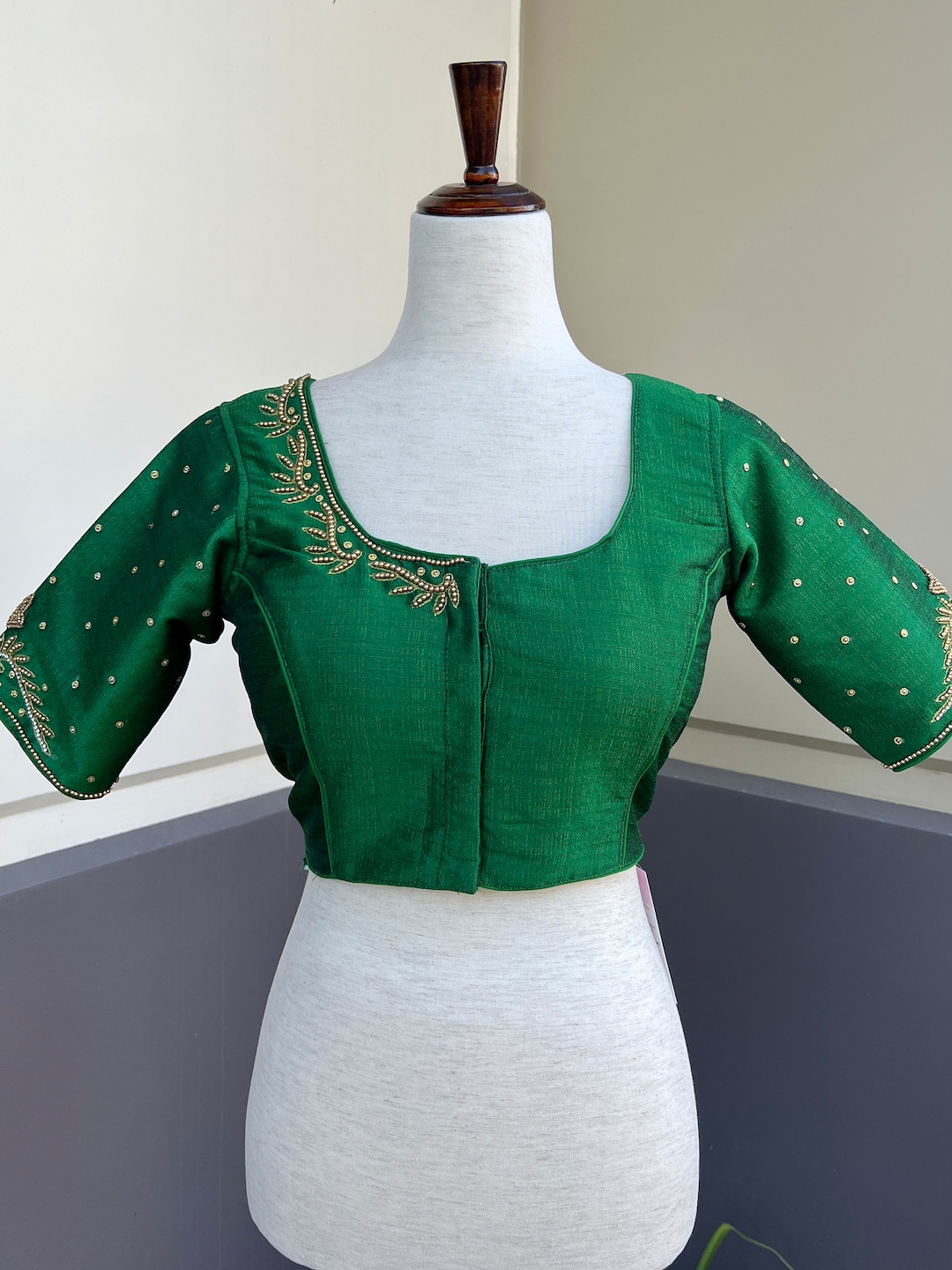 Green Color Ready to Wear Blouse in Raw Silk | Handwork Blouses ...