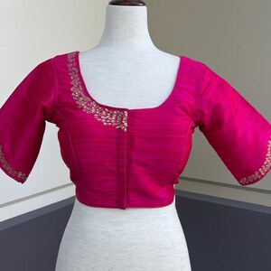 Hot Pink Color Raw Silk Ready to Wear Blouse | Handwork Blouses ...