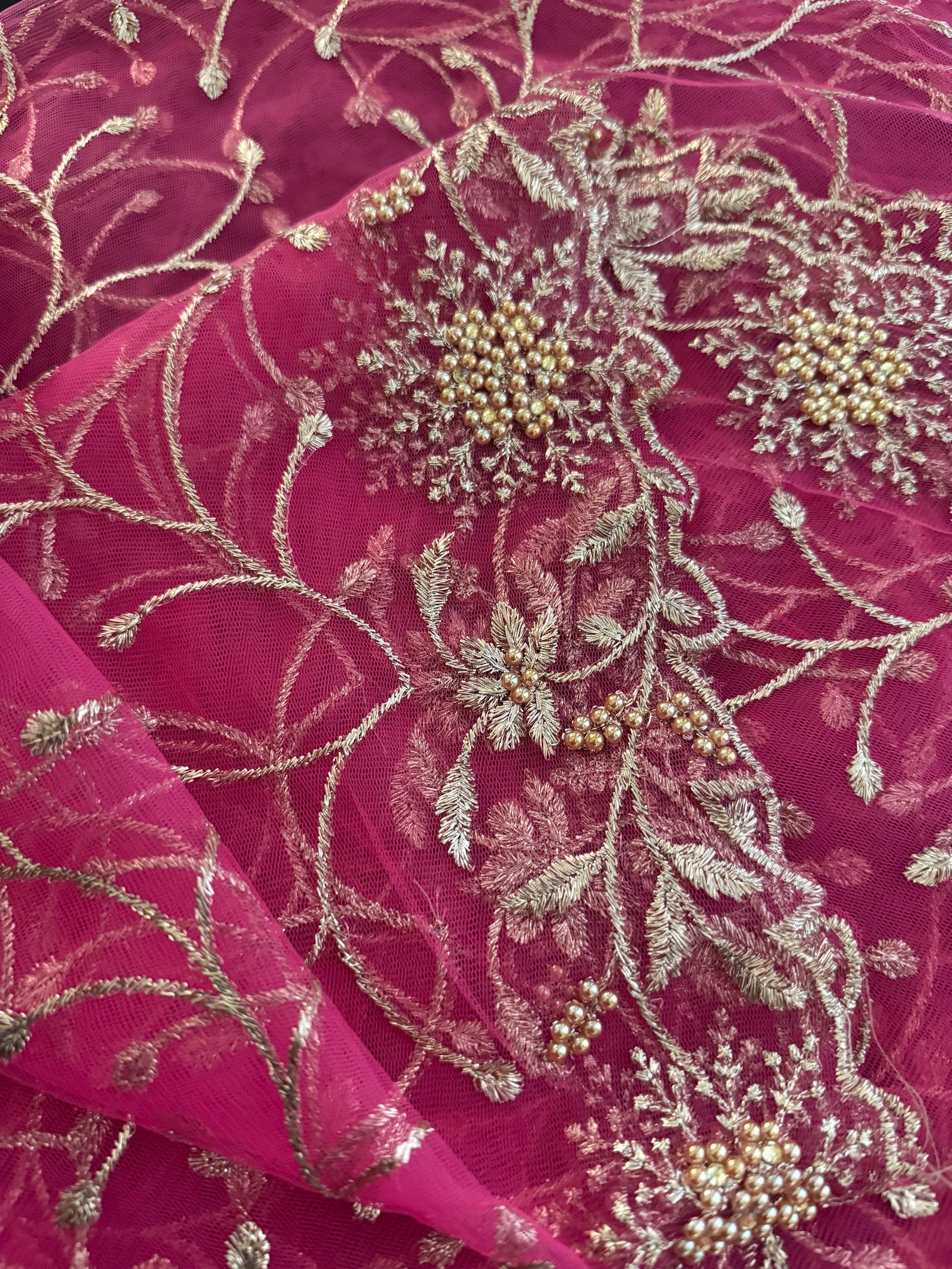 Light Hot Pink Soft Net Dupatta With Heavy Embroidery, Pearl and Zari ...