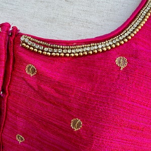 Hot Pink Color Raw Silk Ready to Wear Blouse | Handwork Blouses ...
