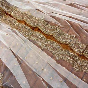 Pearl White Color Net Dupatta With Gold Zari, Sequin and Beads | White ...