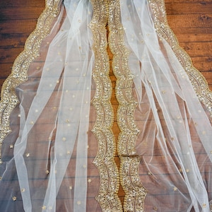 Pearl White Color Net Dupatta With Gold Zari, Sequin and Beads | White ...