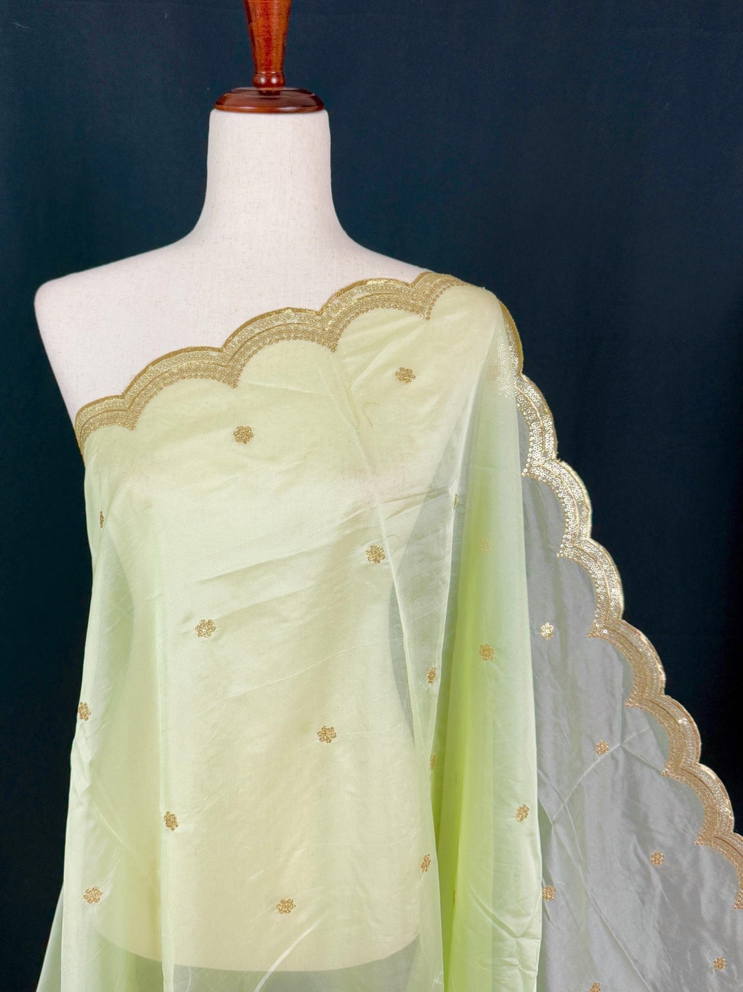 Pastel Lime Green Color Soft Organza Dupatta With Embroidery, Sequin ...
