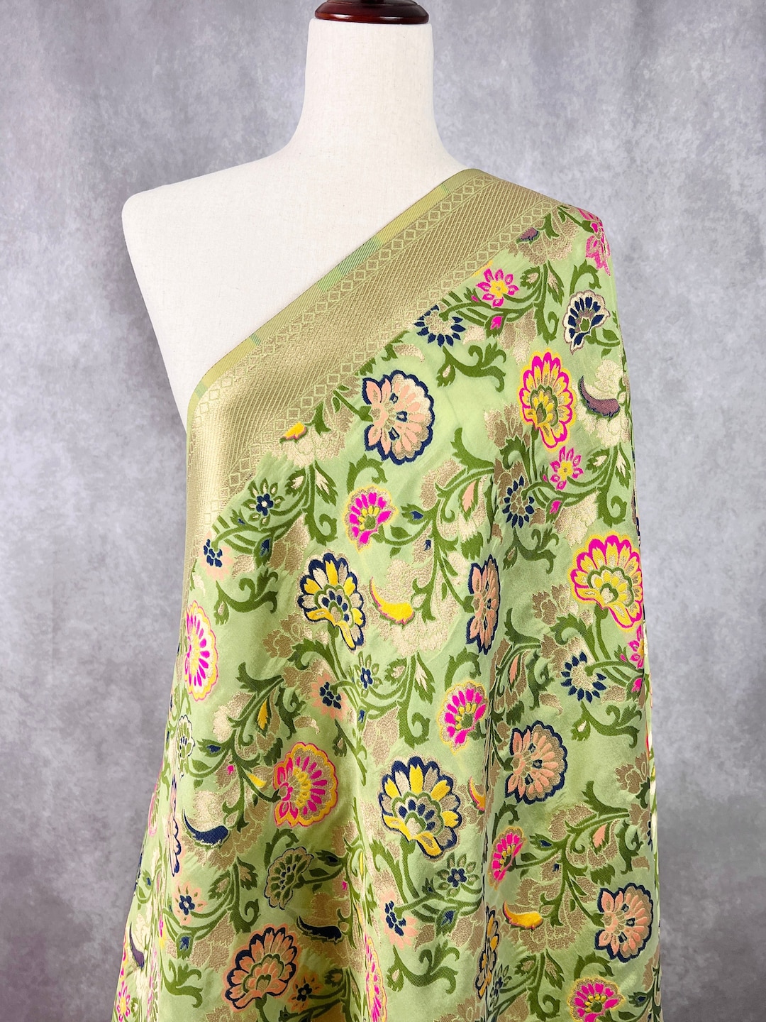 Light Pista Green Color Paithani Style Floral Semi Banarasi Silk ...