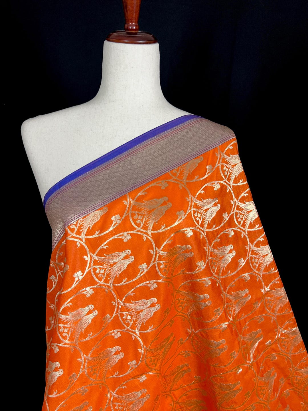 Orange Color Dupatta With Pair of Parrots - Benarasi Silk Dupatta - Etsy