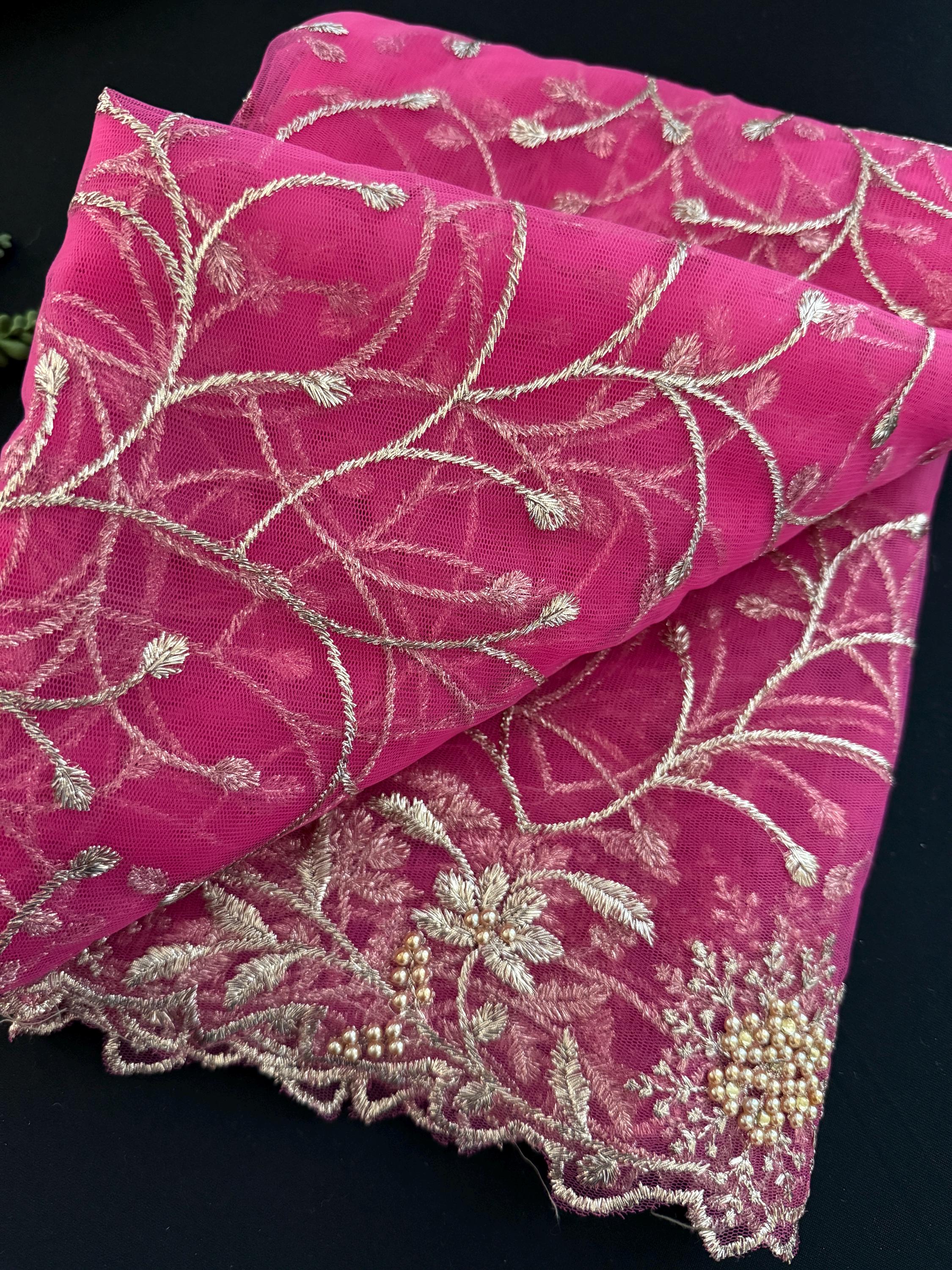 Light Hot Pink Soft Net Dupatta With Heavy Embroidery, Pearl and Zari ...